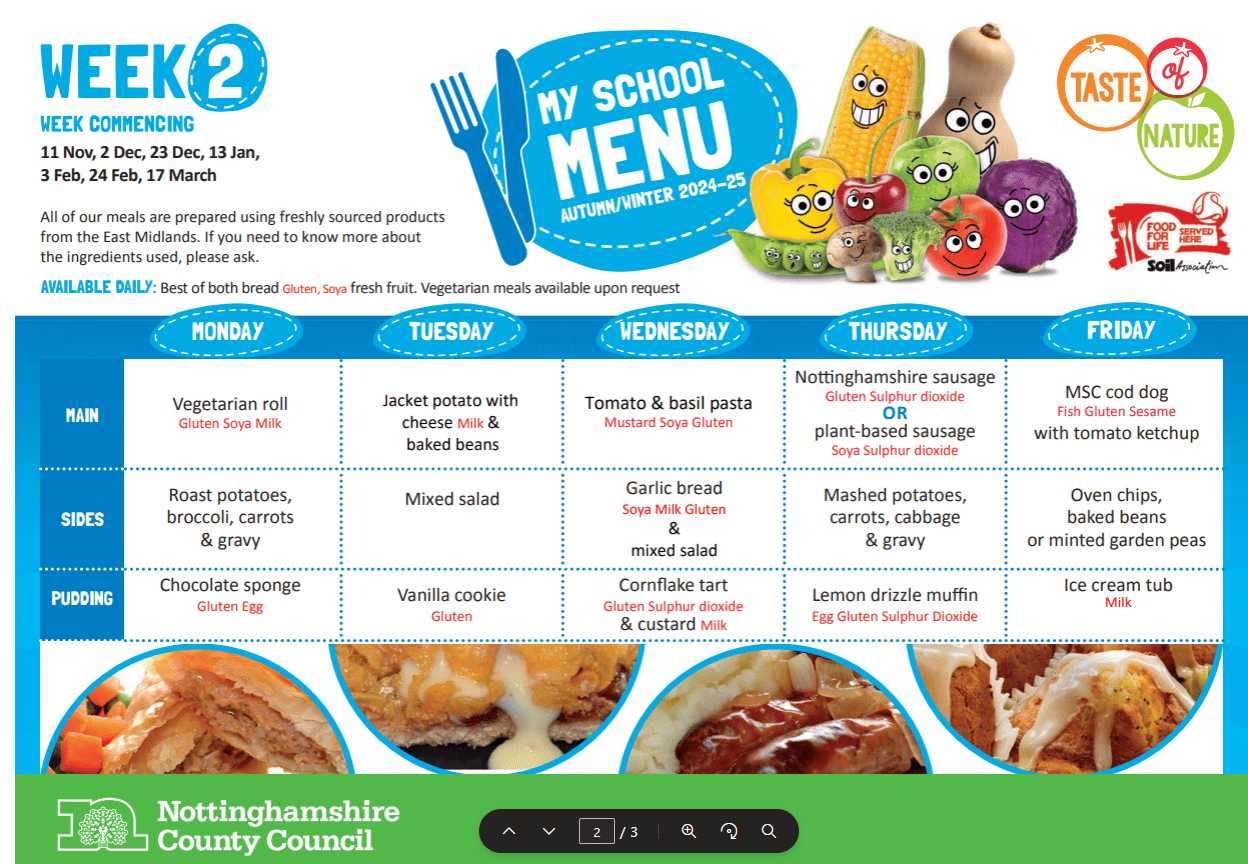 Dinner Menus - Robert Mellors Primary School - Nottingham